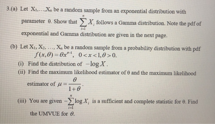 Solved 3.(a) Let X1,...,X, be a random sample from an | Chegg.com