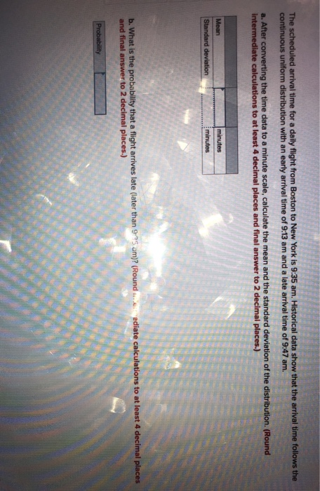Solved The scheduled arrival time for a daily flight from | Chegg.com
