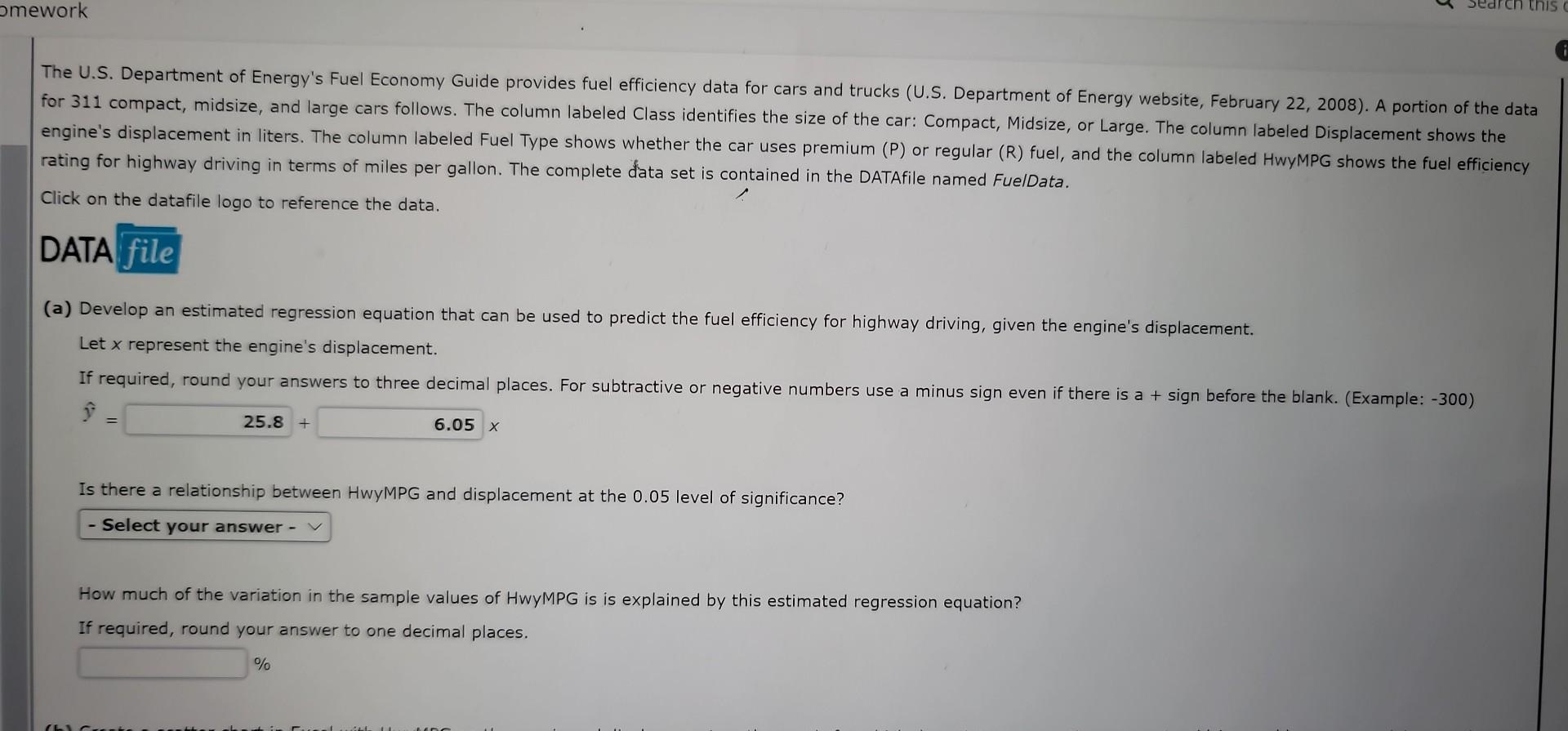 The U.S. Department of Energy's Fuel Economy Guide | Chegg.com