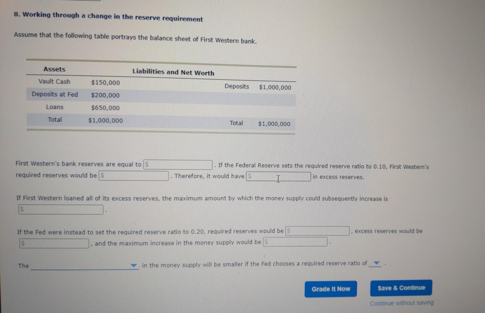 Solved 8 Working Through A Change In The Reserve Chegg