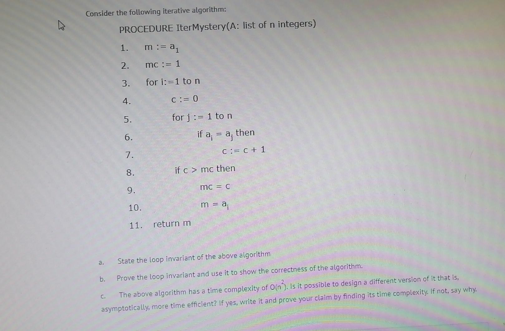 Solved Consider The Following Iterative Algorithm Procedure