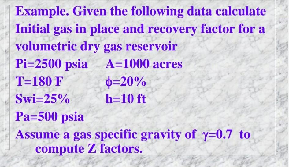 Solved Example. Given the following data calculate Initial | Chegg.com