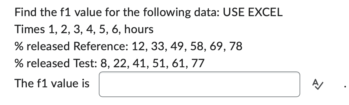 Solved Find the f1 ﻿value for the following data: USE | Chegg.com