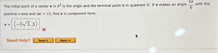 Solved The initial point of a vector v in R2 is the origin | Chegg.com