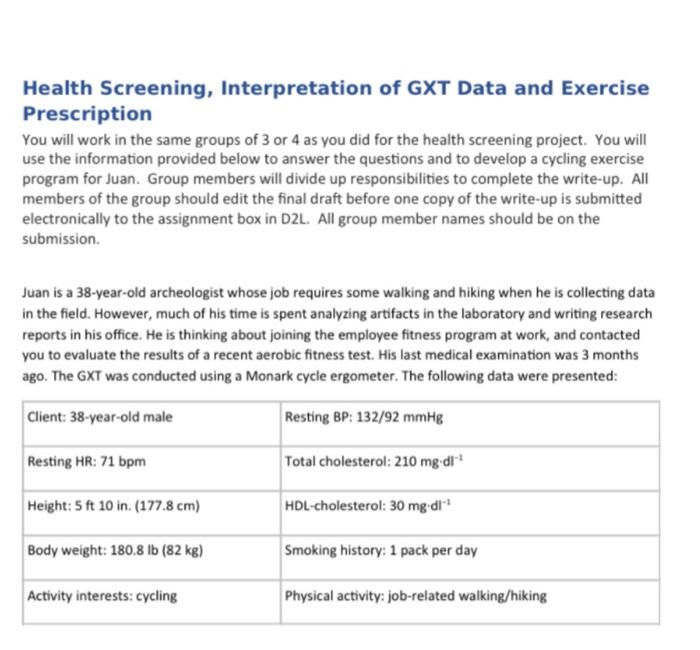 Solved Health Screening, Interpretation of GXT Data and | Chegg.com