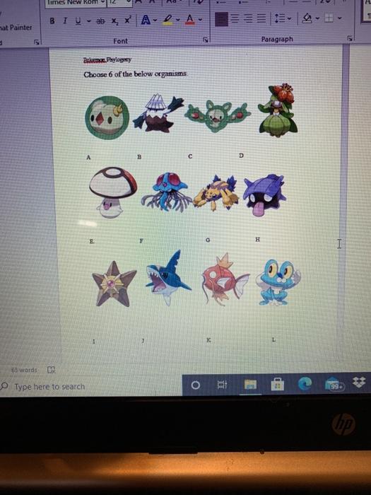 Pokemon phylogeny due 3/14 Return to Taxonomy & + | Chegg.com