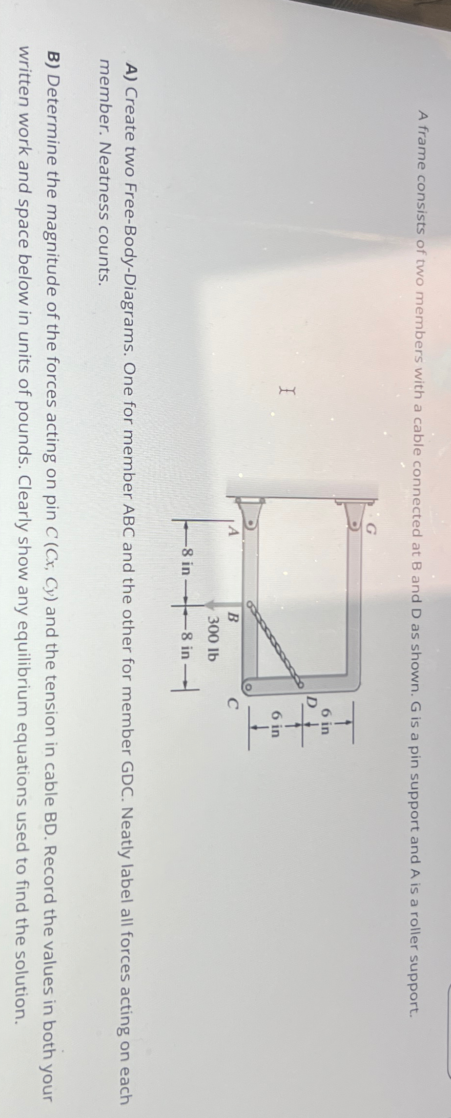 Solved A frame consists of two members with a cable | Chegg.com