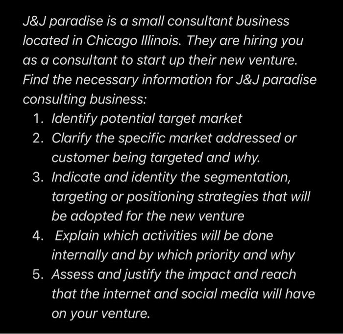 Solved J\& J paradise is a small consultant business located | Chegg.com