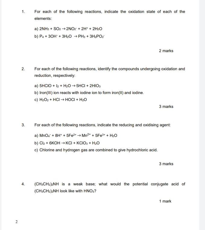 Solved 1. For each of the following reactions, indicate the | Chegg.com