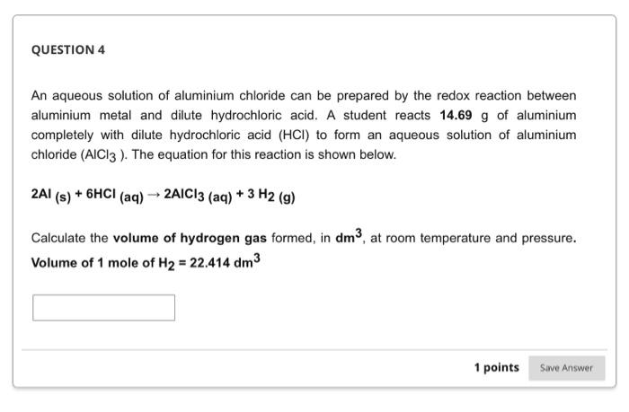 Solved An aqueous solution of aluminium chloride can be | Chegg.com
