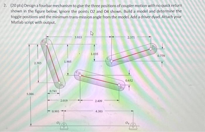 Solved (20 pts) Design a fourbar mechanism to give the three | Chegg.com