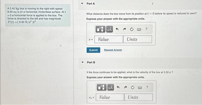 Solved A2.40 kg box is moving to the right with speed 8.50 | Chegg.com