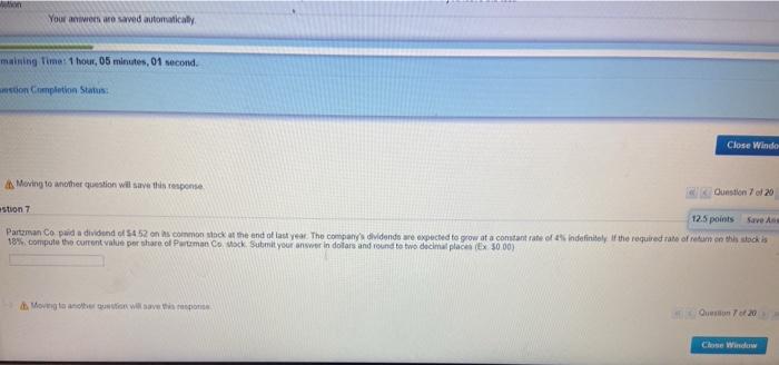 Solved Your anivers are saved automatically maining Time: 1 | Chegg.com