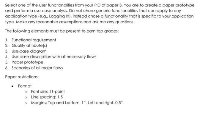 Solved Select one of the user functionalities from your PID | Chegg.com