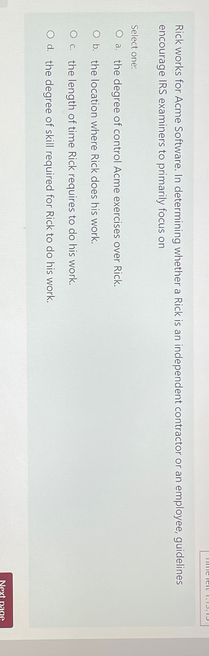 Solved Rick works for Acme Software. In determining whether | Chegg.com