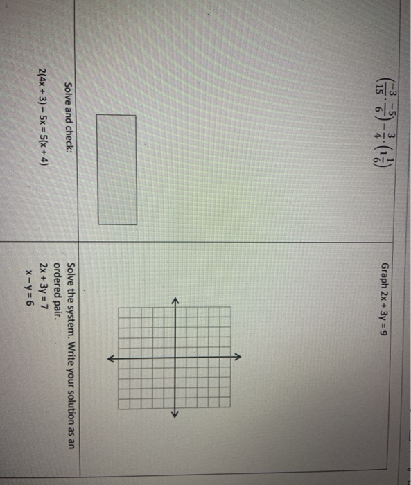 Solved Graph 2x + 3y = 9 Solve and check: 2(4x + 3) - 5x = | Chegg.com
