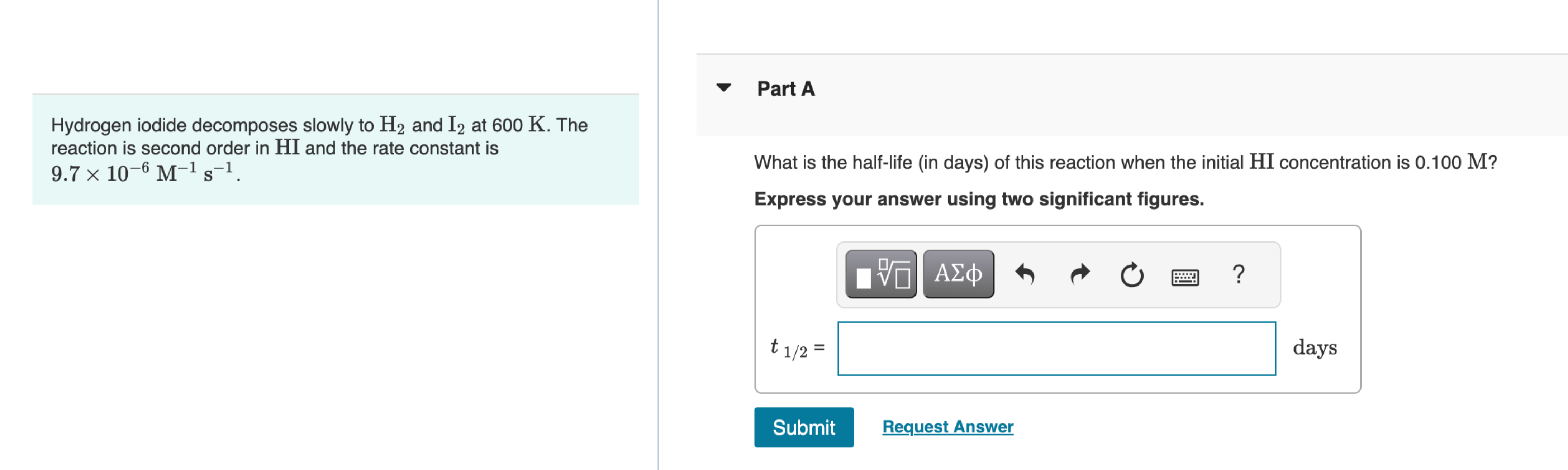 Solved Hydrogen iodide decomposes slowly to H2 ﻿and I2 ﻿at | Chegg.com