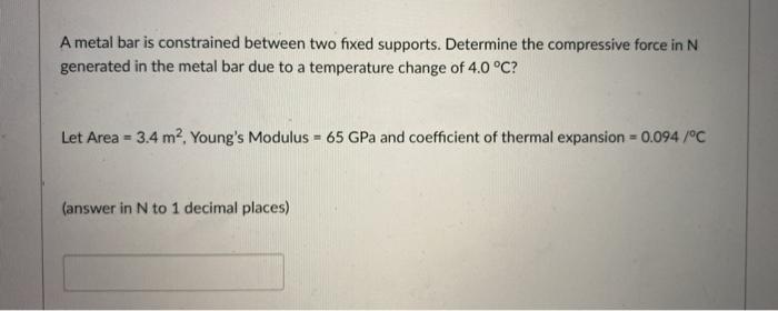 Solved A metal bar is constrained between two fixed | Chegg.com