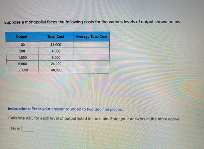 Solved Suppose a monopolist faces the following costs for | Chegg.com