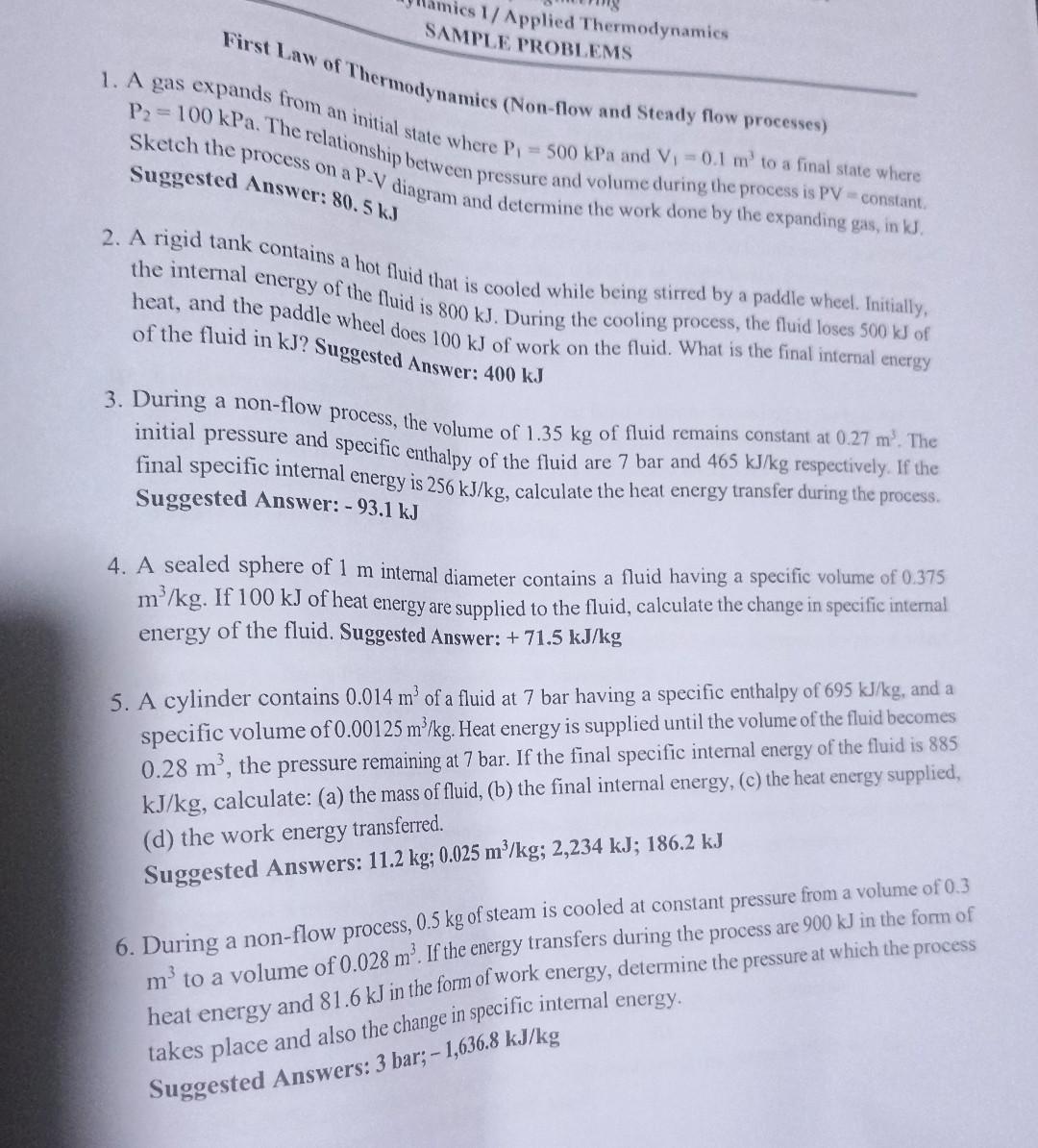 Solved SAMPLE PROBLEMS Thermodynamics (Non-flow and Steady | Chegg.com