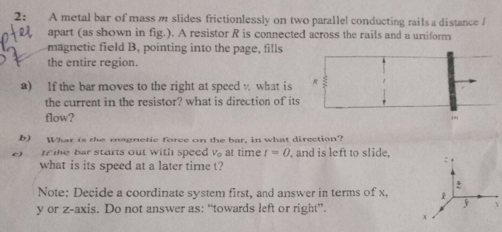 Solved 2: A metal bar of mass m ﻿slides frictionlessly on | Chegg.com