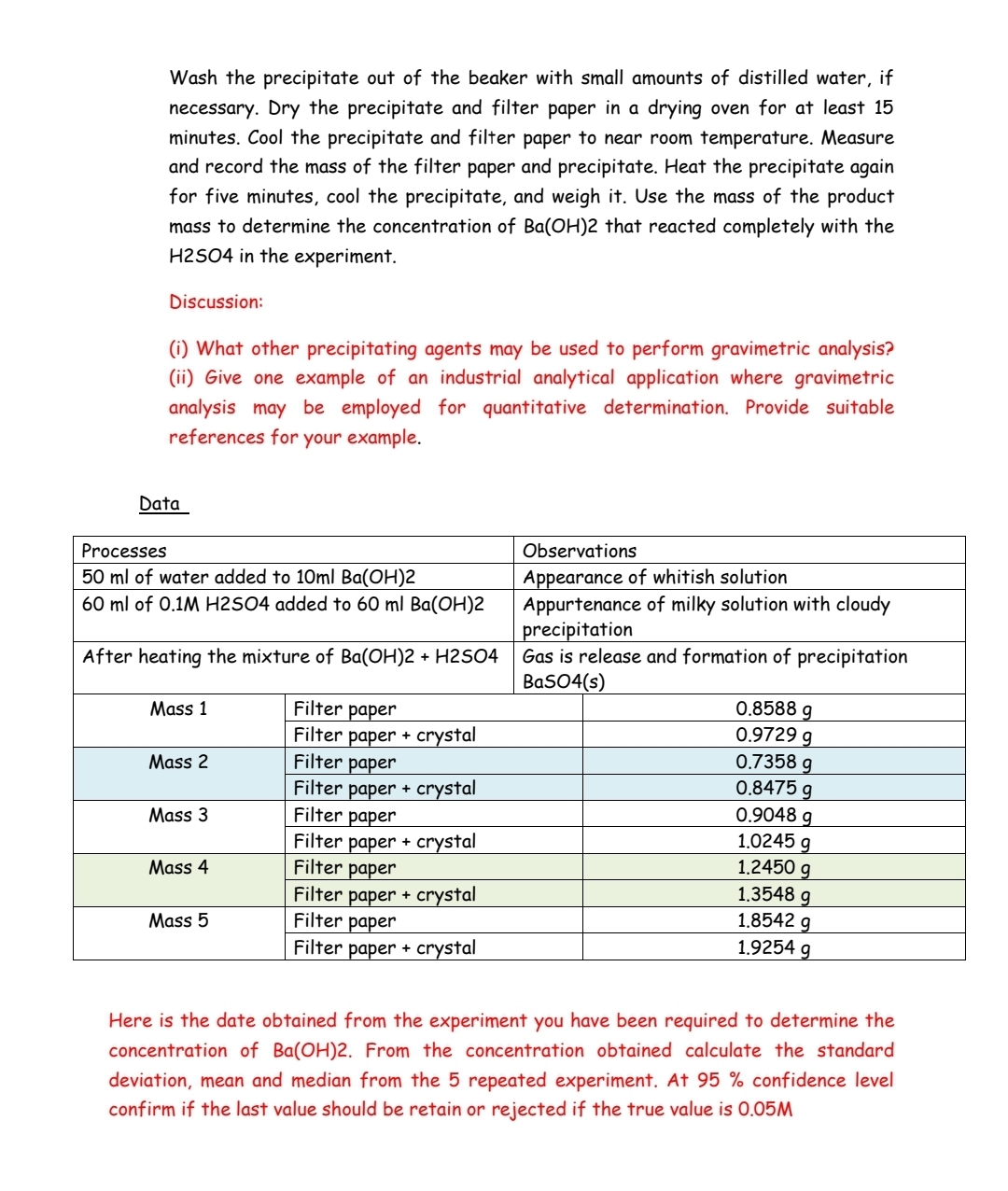 Solved EXPERIMENT ONEGRAVIMETRIC ANALYSISGravimetric | Chegg.com