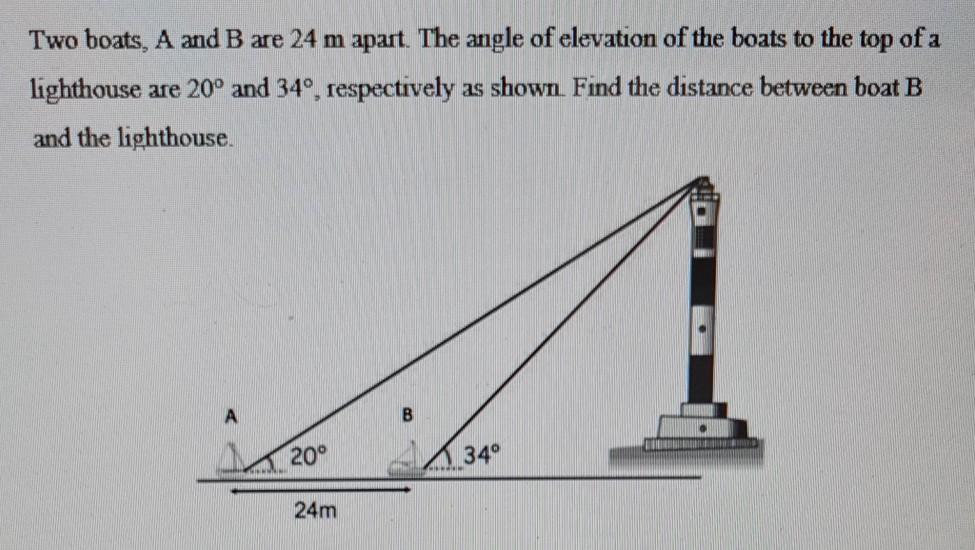 Solved Two boats, A and B are 24 m apart. The angle of | Chegg.com