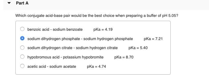 Solved Part A Which conjugate acid-base pair would be the | Chegg.com