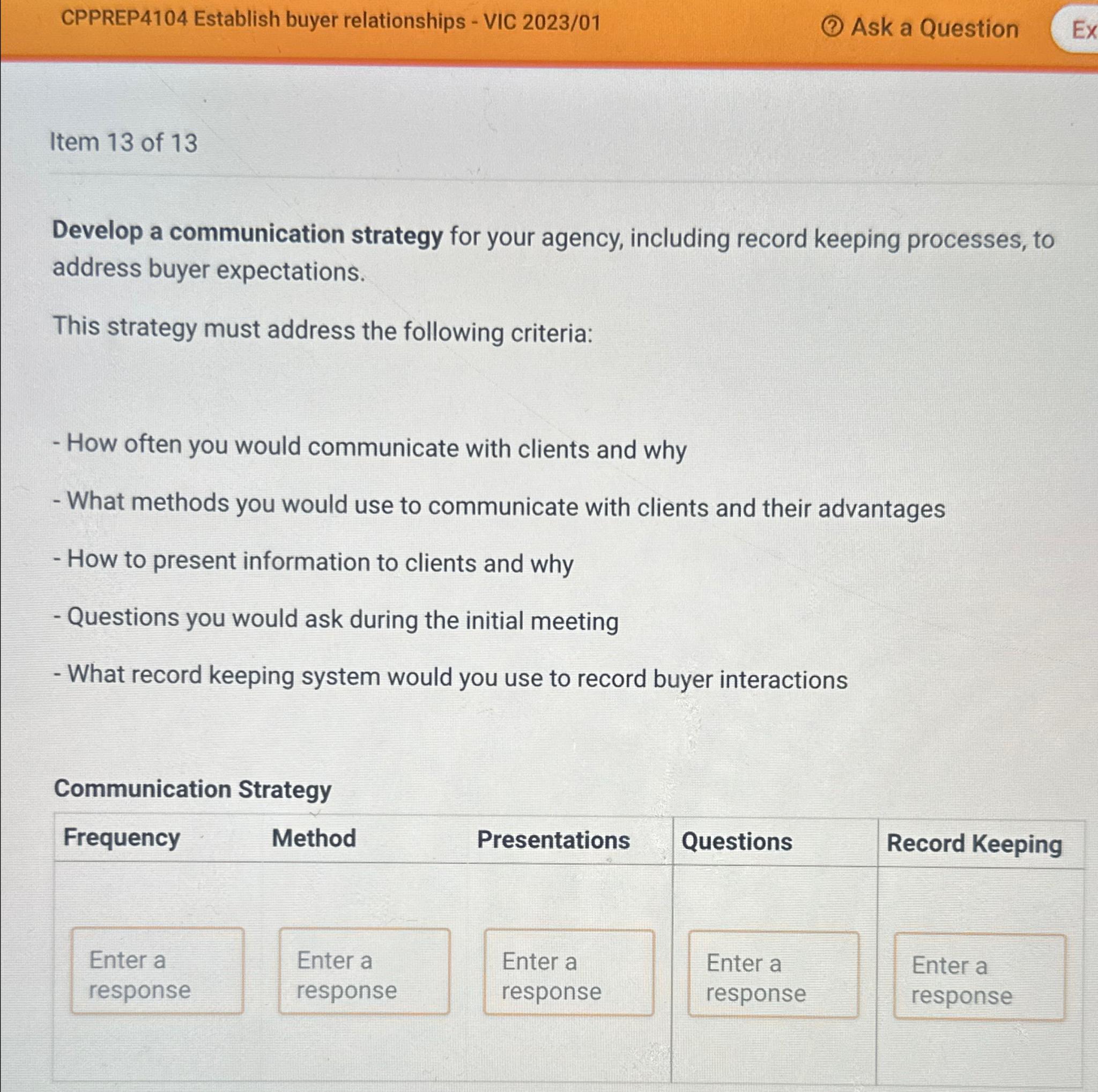 Solved CPPREP4104 ﻿Establish buyer relationships - ﻿VIC | Chegg.com