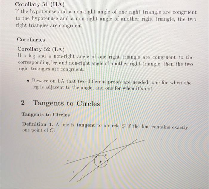 Solved Corollary 51 (HA) If the hypotenuse and a non-right | Chegg.com