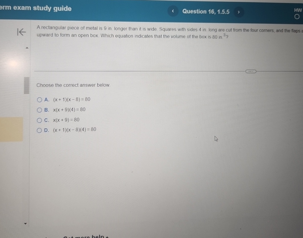Solved erm exam study guideQuestion 16, 1.5.5A rectangular | Chegg.com