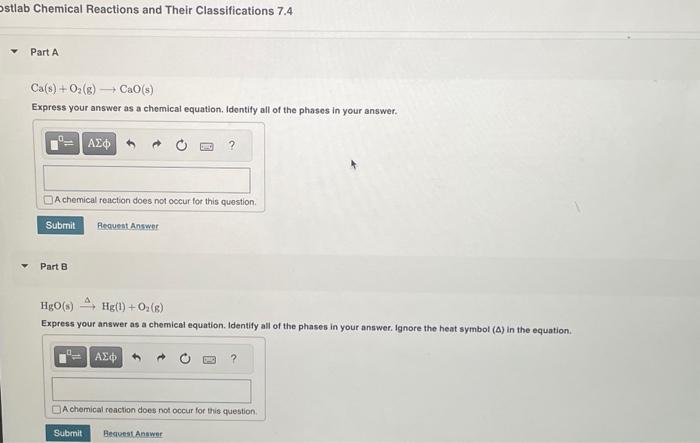 Solved stlab Chemical Reactions and Their Classifications | Chegg.com