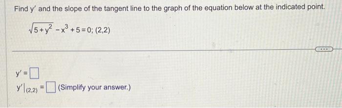 Solved Find y′ and the slope of the tangent line to the | Chegg.com