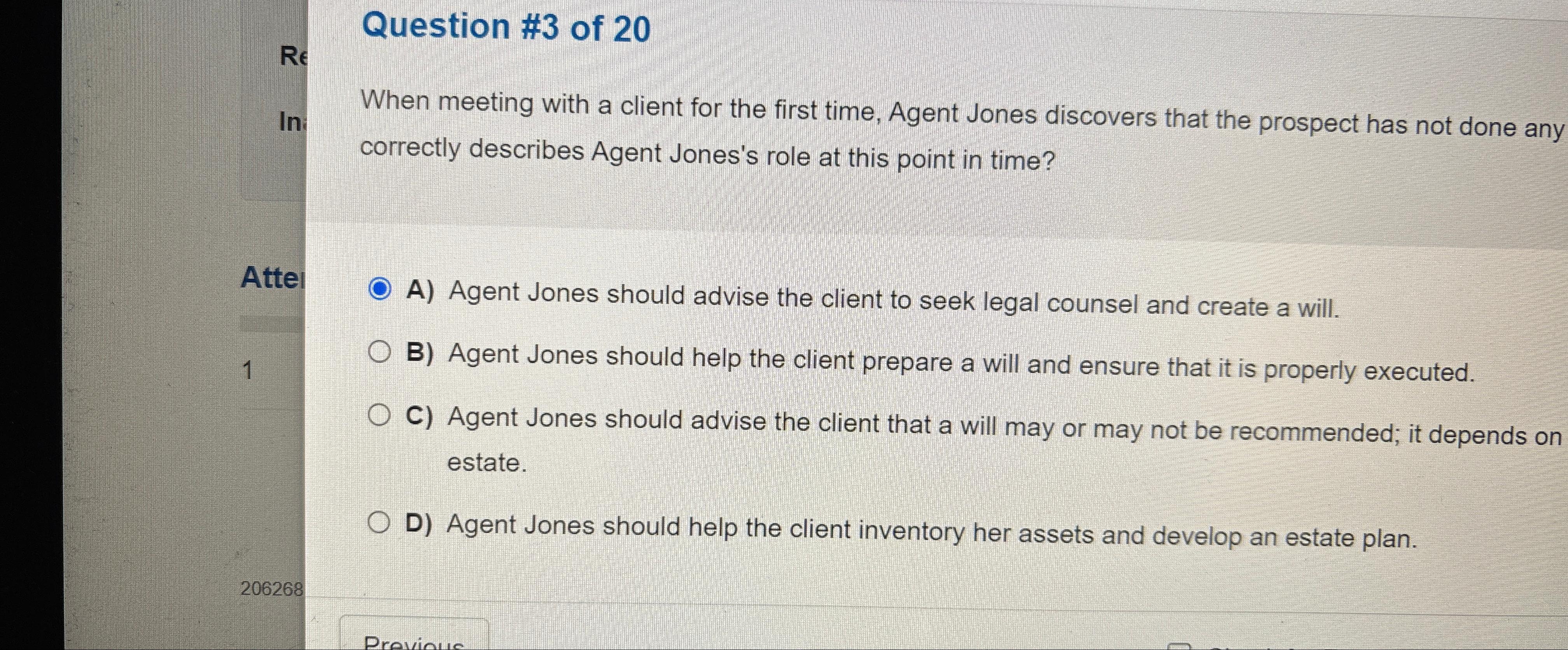 Solved Question #3 ﻿of 20When meeting with a client for the | Chegg.com