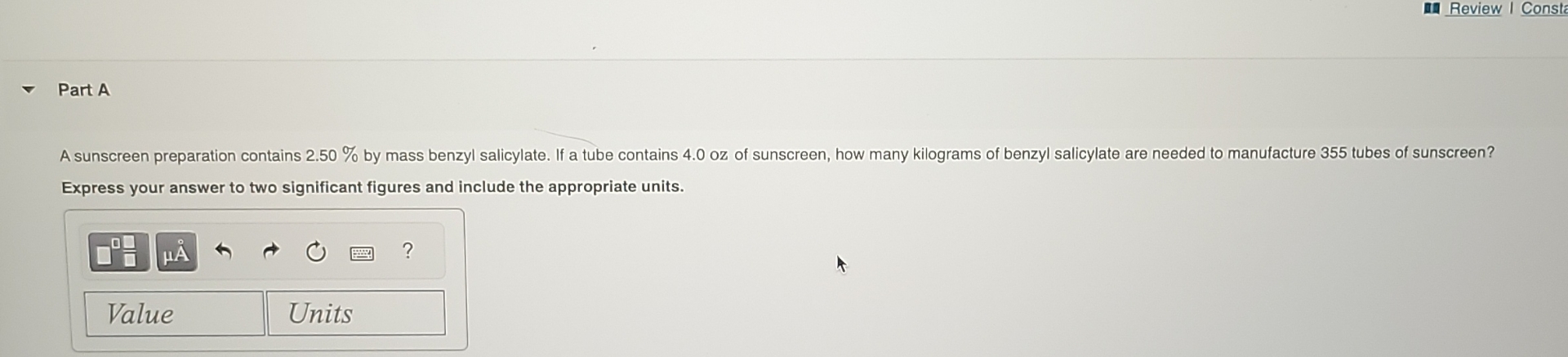 Solved ReviewI ConstaPart AA sunscreen preparation contains | Chegg.com