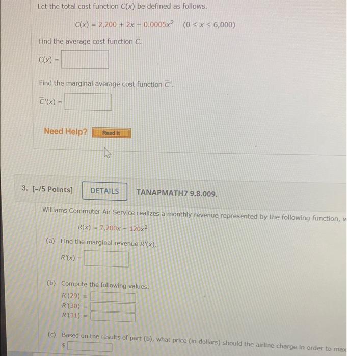 Solved Let the total cost function C(x) be defined as | Chegg.com