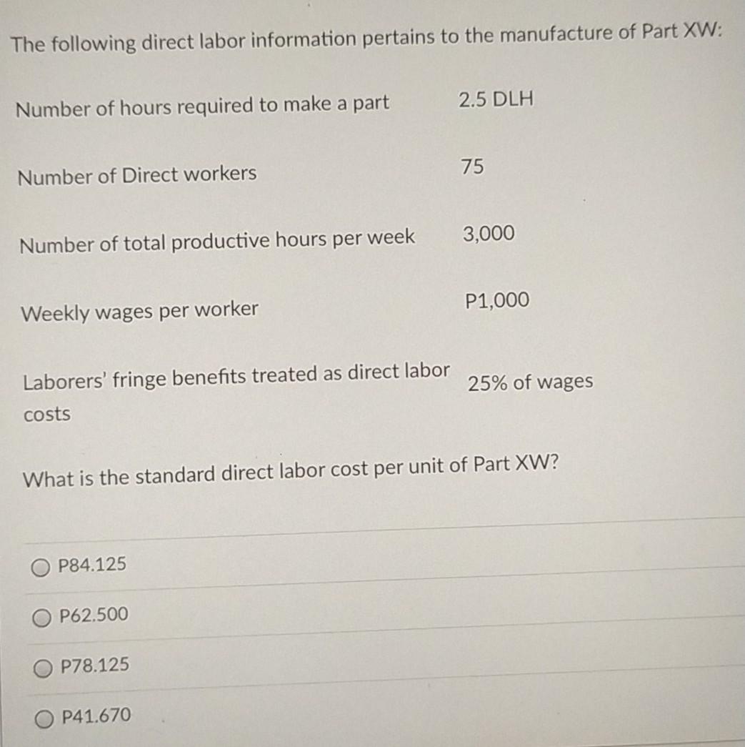 Solved The following direct labor information pertains to | Chegg.com