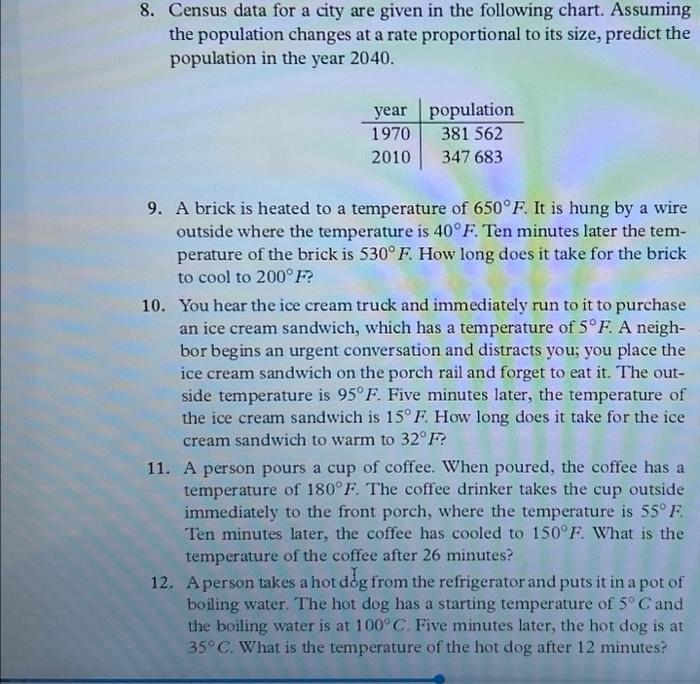 Solved 8. Census data for a city are given in the following | Chegg.com