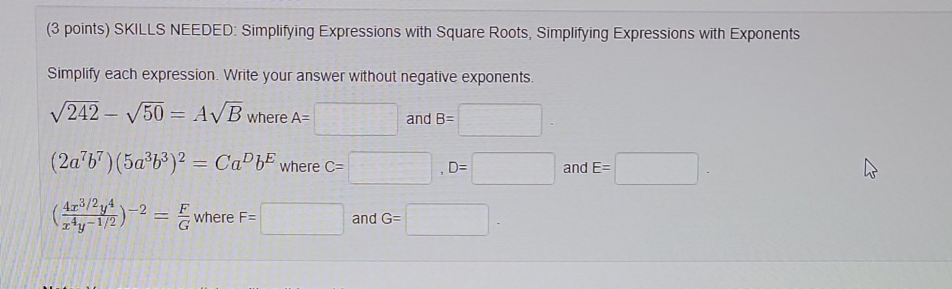 Solved (3 points) SKILLS NEEDED: Simplifying Expressions | Chegg.com