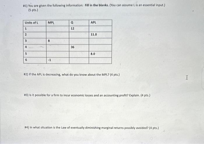 Solved \#1) You are given the following information: Fill in | Chegg.com