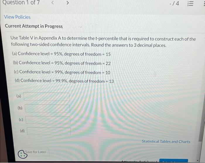 Solved Use Table V in Appendix A to determine the | Chegg.com