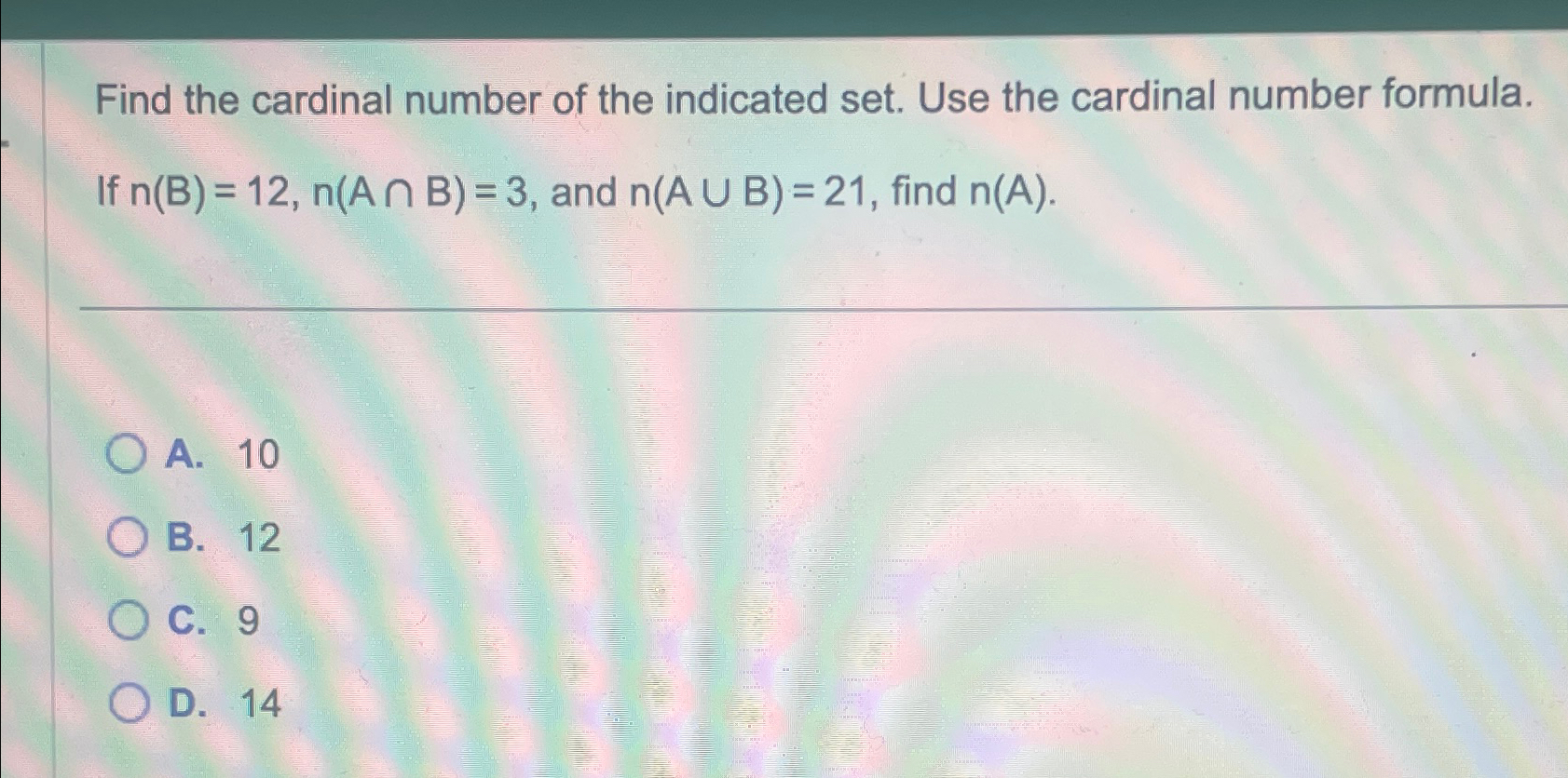 Solved Find the cardinal number of the indicated set. Use | Chegg.com