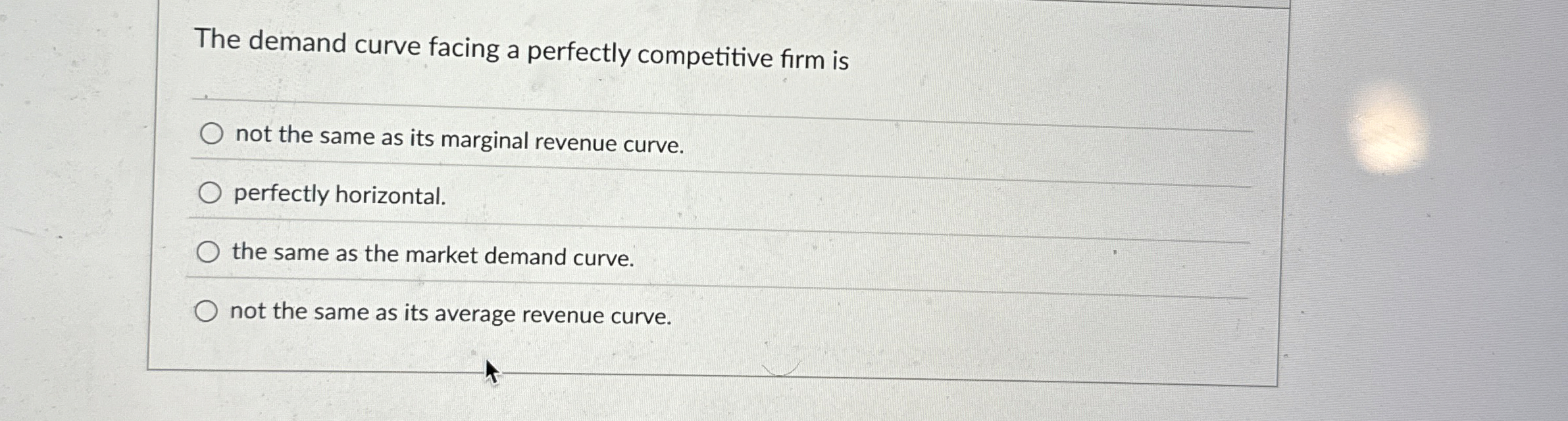 Solved The demand curve facing a perfectly competitive firm | Chegg.com