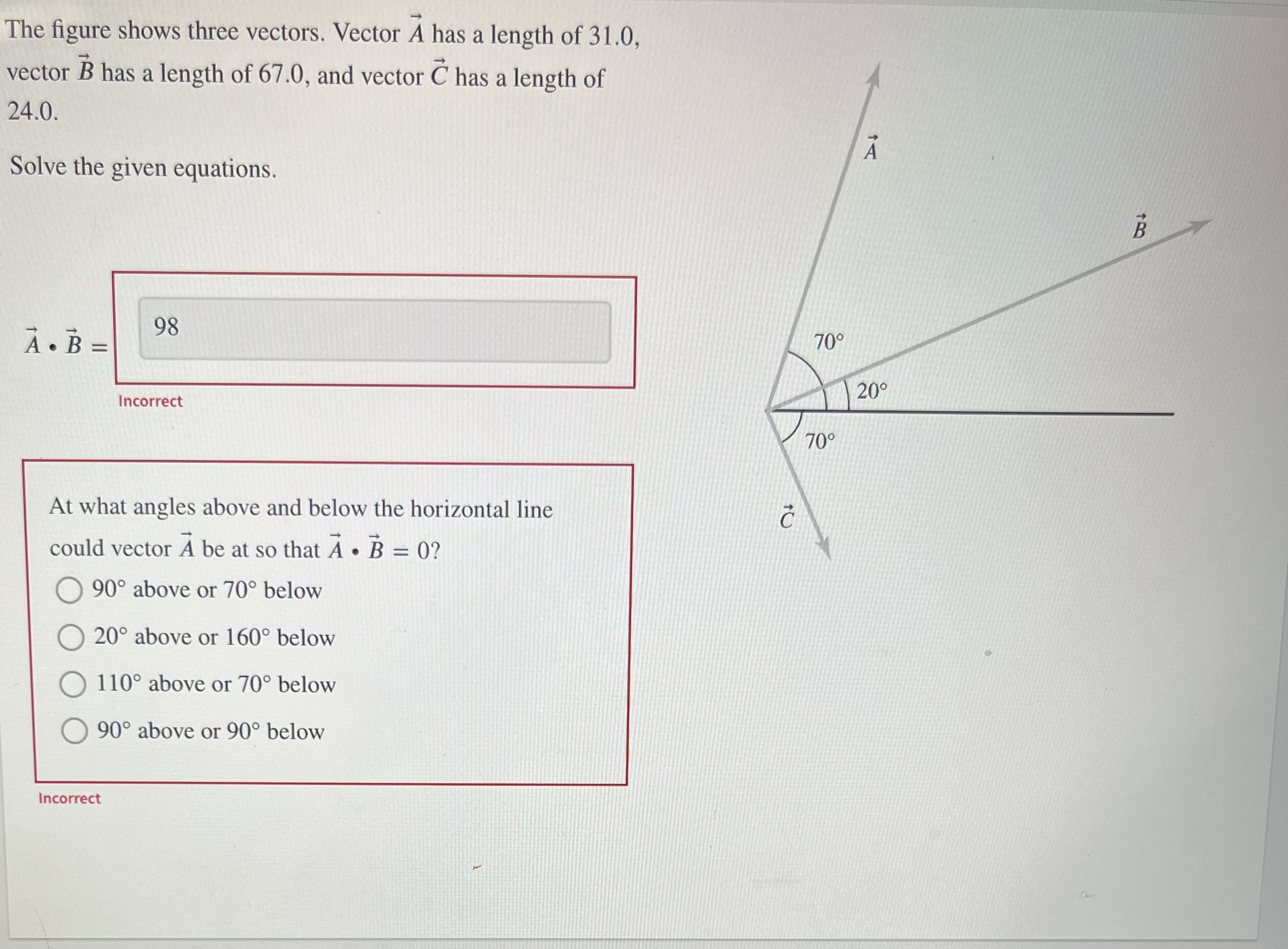 Solved The figure shows three vectors. Vector vec(A) ﻿has a | Chegg.com