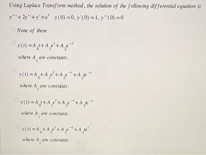 Solved Using Laplace Transform method, the solution of the | Chegg.com