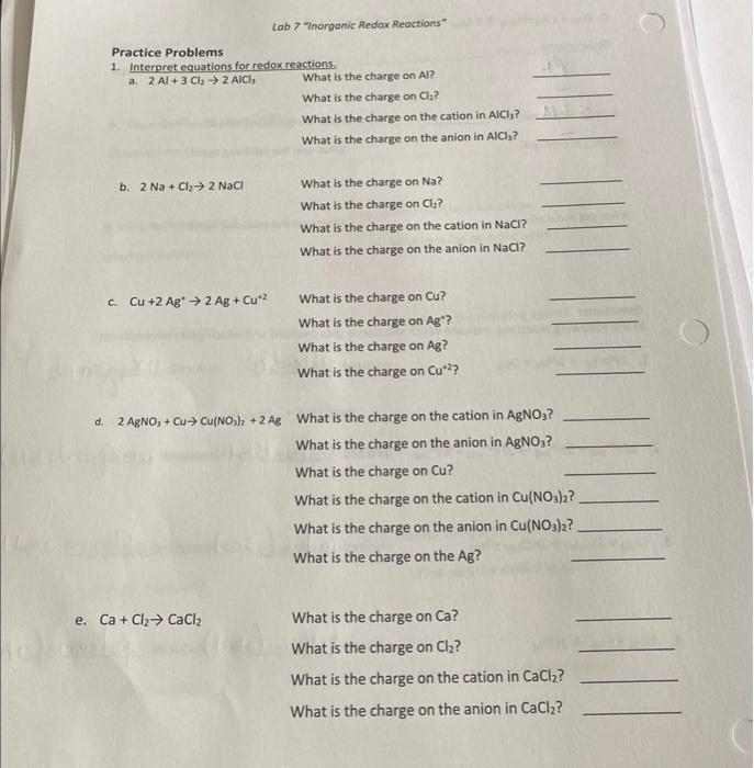 Solved lab7 "Inorgonic Redox Reactions" Practice Problems 1. | Chegg.com