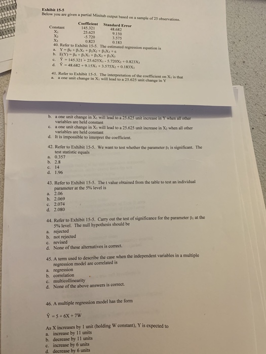 Solved Exhibit 15-5 Below you are given a partial Minitab | Chegg.com