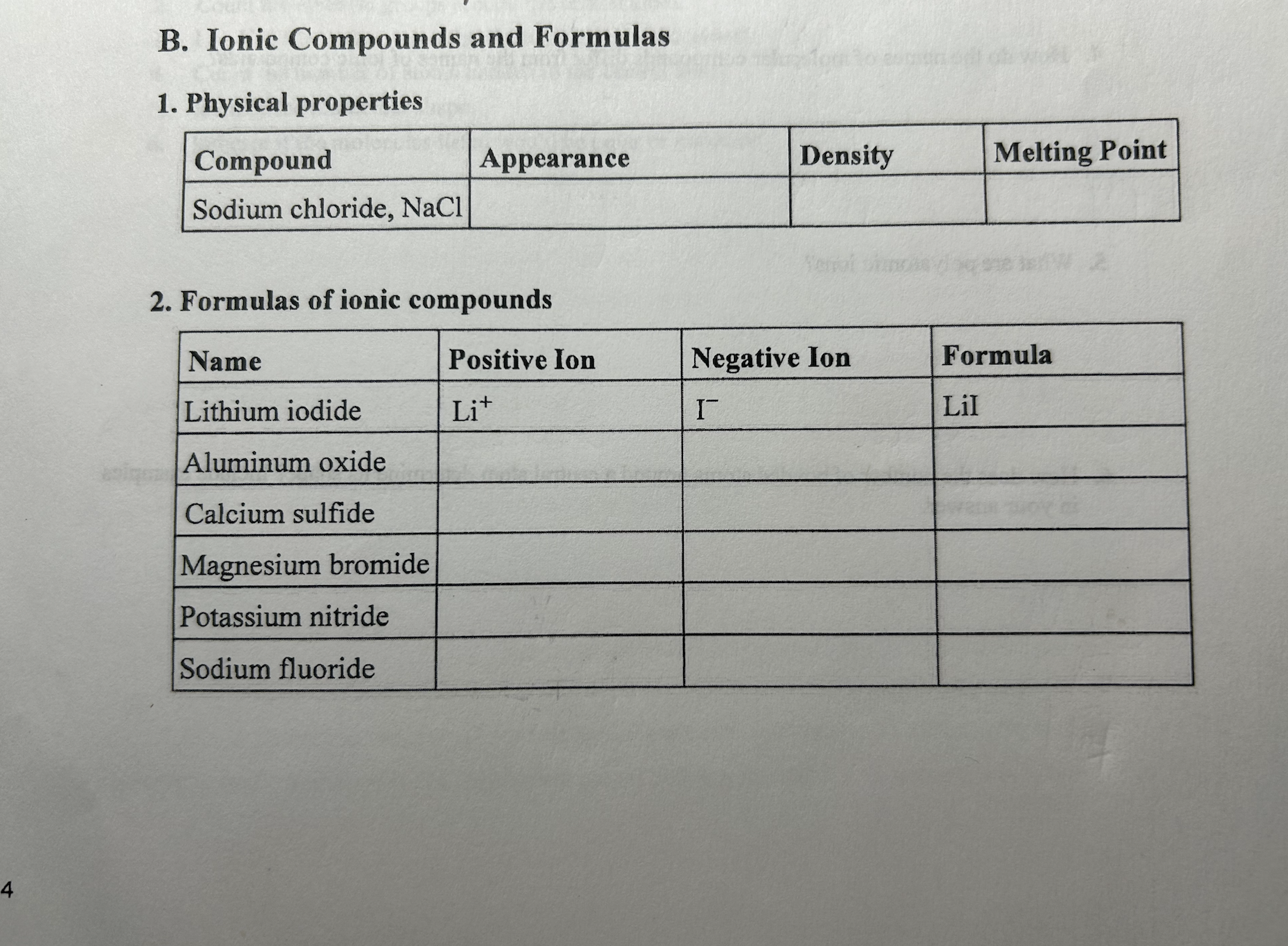Solved B. ﻿Ionic Compounds and FormulasPhysical | Chegg.com