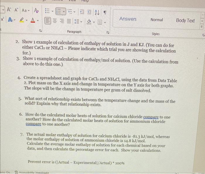 Solved 1. Snow i example calculation of moles of CaCl2. Show | Chegg.com