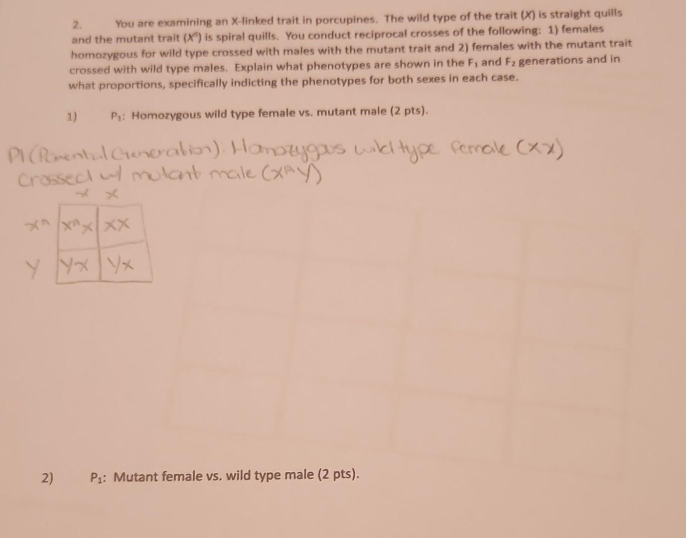 Solved 2. You are examining an X-linked trait in porcupines. | Chegg.com